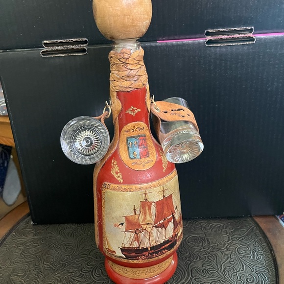 Other | Vintage Red Ship Decanter With Shot Glasses 12 Inches High ...